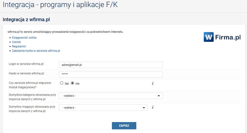 Integracja z systemem faktur online wFirma - Sklepy internetowe Selly®